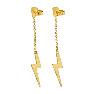 Edforce Stainless Steel Women's Lightning Bolt Dangle Earrings, 60mm/2.4in (Gold)