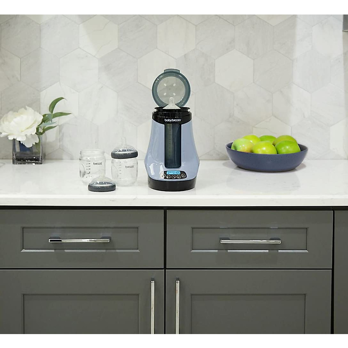 Baby Brezza Safe & Smart Electric Baby Bottle Warmer, Breastmilk Warmer + Baby Food Warmer + Defroster - Universal Warmer Fits All Feeding Bottles: Glass + Plastic – Wireless Bluetooth Control, Slate