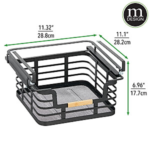 mDesign Metal Wire Under Shelf Storage Baskets for Kitchen Pantry, Closet, Hanging Pull Out Shelving Bin, Sliding Hanger Racks for Bread, Canned Goods, Condiments, Food, 2 Pack, Matte Black/Natural