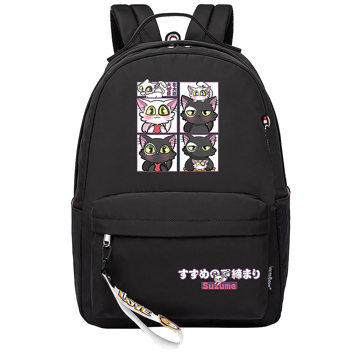 TPSTBAY Suzume no Tojimari Casual Daypack Cartoon Travel Shoulder Bags With Cat Design Small Lightweight Knapsack,Black(5)