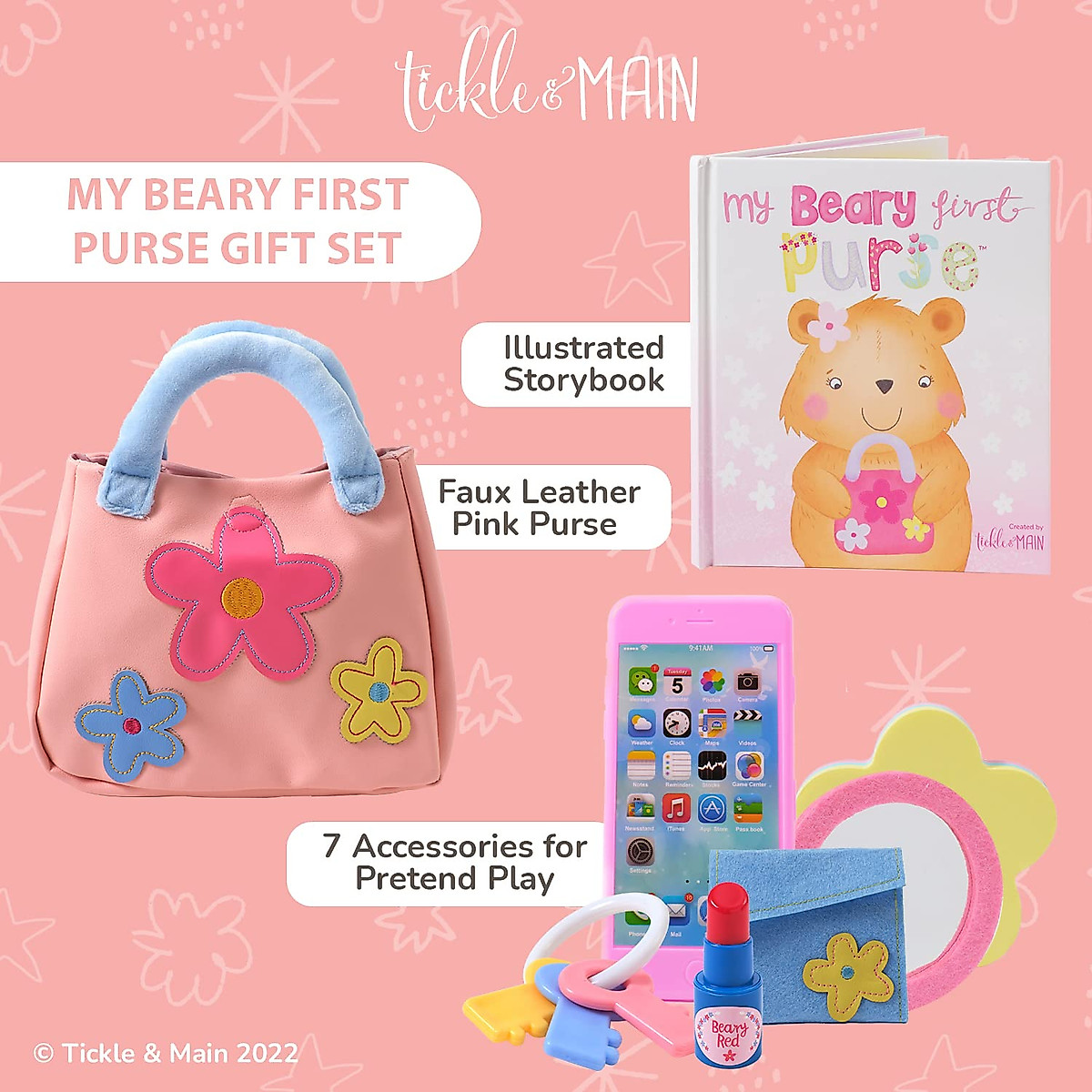 Tickle & Main My Beary First Purse, 9-Piece Gift Set Includes Purse, Storybook, and Accessories for Toddlers Ages 1-4 Years Old