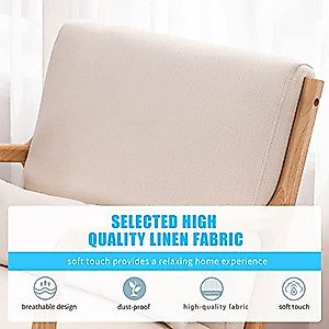 YOLENY Fabric Rocking Chair,Mid-Century Glider Rocker with Padded Seat, with Ottoman,Seat Wood Base,Linen Accent Chair for Living Room,New Beige