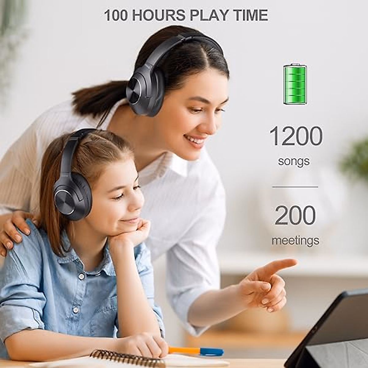 Qaekie Active Noise Cancelling Headphones - 100H Playtime Wireless Over Ear Bluetooth Headphones Deep Bass, Noise Canceling Wireless Headphones with Mic, HiFi Audio for Adults Travel/Home/Office