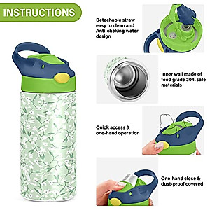 Kigai Small White Flowers Kids Water Bottle, BPA-Free Vacuum Insulated Stainless Steel Water Bottle with Straw Lid Double Walled Leakproof Flask for Girls Boys Toddlers, 12Oz