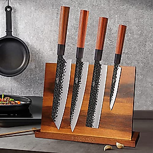 FINDKING Magnetic Knife Block, Teak Wood Kitchen Utensils Holder, Magnet Knife Stand for Kitchen Counter, Heavy, Strong Magnetism (10.8 x 8 Inches, Without Knives)