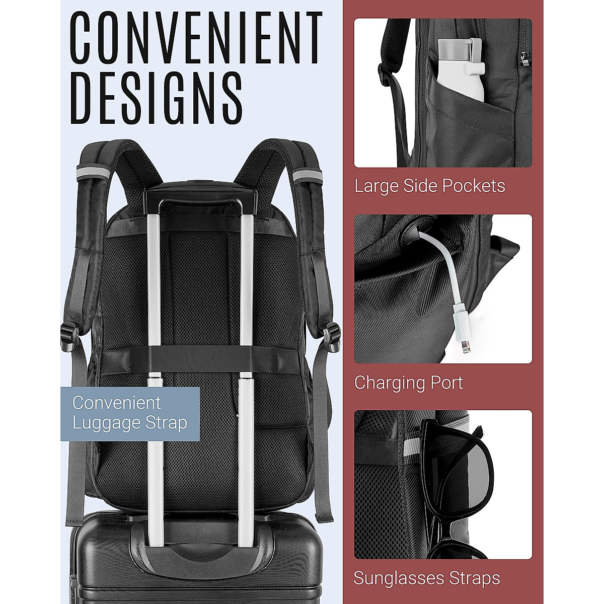 LIGHT FLIGHT Laptop Backpack for Men, Travel Backpack for Men Women Bookbag with Charging Port Fits 17.3 Inch Computer, 40L Back Pack for Business School Work College, Black