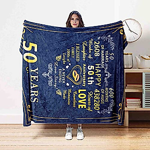 Happy 50th Wedding Blanket for Couple,50 Years of Marriage Gifts for Golden Anniversary,Parents by Years for Dad, Mom, Grandpa, Grandma, Grandparents 50X60 in -Blue