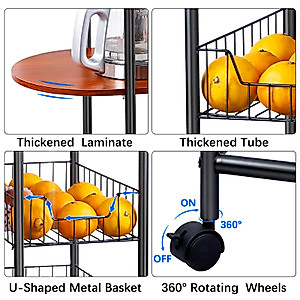 Microwave cart with Storage, Kitchen Microwave Serving Stand Carts with 4 Storage Shelf, Metal Coffee Bar on 4 Wheels and 3 wire baskets for Spice Rack Organizer Workstation, Easy assemble, 33 inch