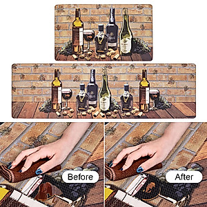 LEEVAN Kitchen Rug Set, Kitchen Floor Mats 2 Piece PVC Leather Anti Fatigue Comfort Heavy Duty Standing Mat Waterproof Oil Proof Non-Skid Rubber Back Washable Doormat Bathroom Area Rug Carpet