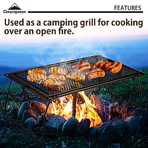 CAMPINGMOON Campfire Grill Storage Rack Camping Grill Steel Foldable Stackable T-238