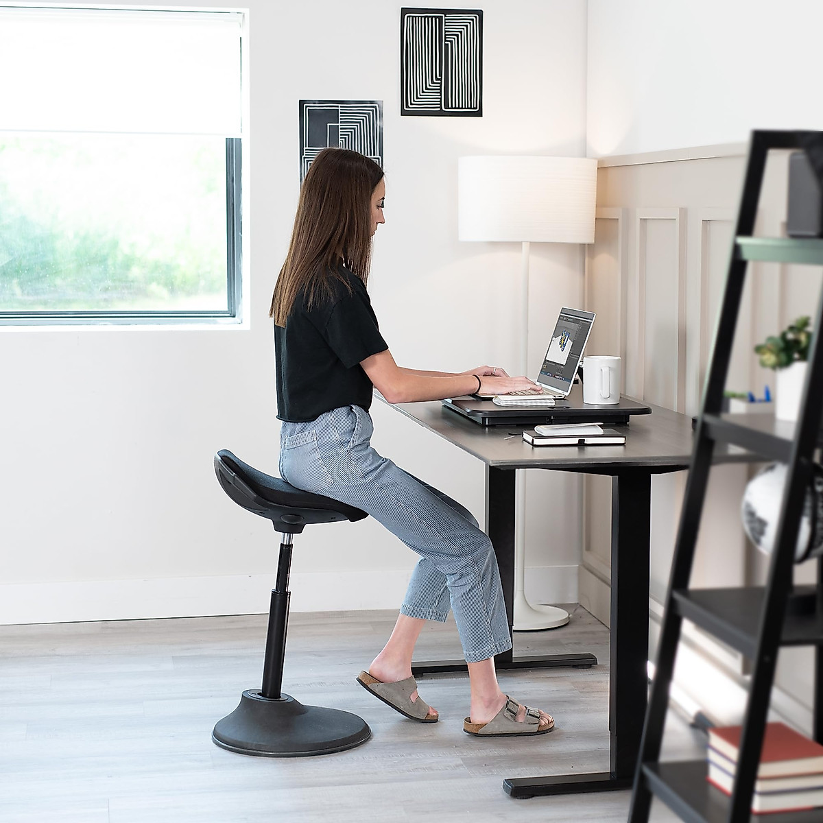 VIVO Ultra-Slim Single Top Height Adjustable Standing Desk Riser, Compact Sit Stand Desktop Converter for Monitor or Laptop, Black, DESK-V001J