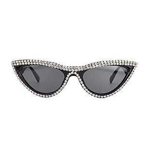 FUPRECIOUS Cat eye sunglasses Cute Trendy for Women Bling Fun Rhinestone Crystal Sun Sades