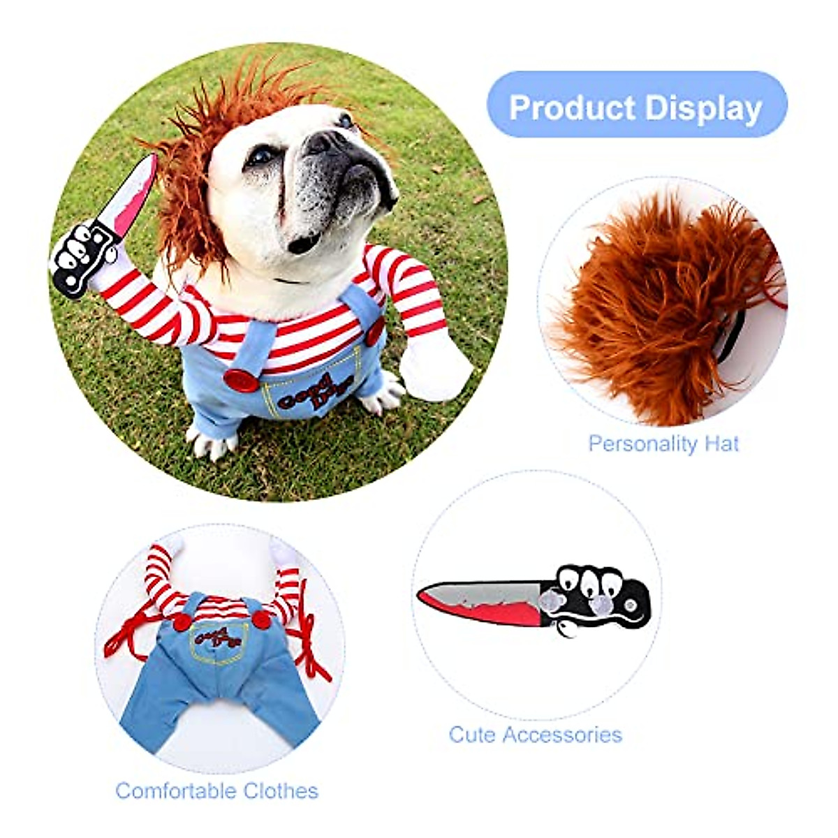 Pet Deadly Doll Dog Costume, Chucky Dog Cosplay Funny Costume Halloween Christmas Dog Clothes Party Costume for Small Medium Large Dogs