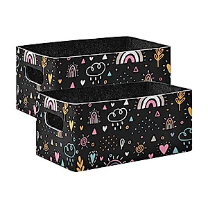 Qilmy Cartoon Rainbow Storage Bin for Shelves Sturdy Storage Baskets Set of 2 Decorative Storage Bins Organization with Handles for Shelves,Closet,Nursery,Book,Toy