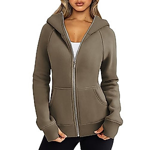 Trendy Queen Womens Fleece Jackets Full Zip Sweatshirts Oversized Hoodies Long Sleeve Sweaters With Pockets Winter Fall Outfits Y2k Fashion Teen Girls Clothes