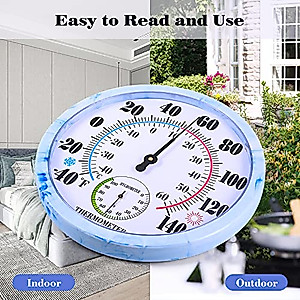 Indoor Outdoor Thermometer Hygrometer - 10'' Indoor Outdoor Thermometer Wireless, Wall Thermometer Hygrometer Analog, Battery Free Outdoor Thermometer Large Numbers, Decorative Room Thermometer Indoor
