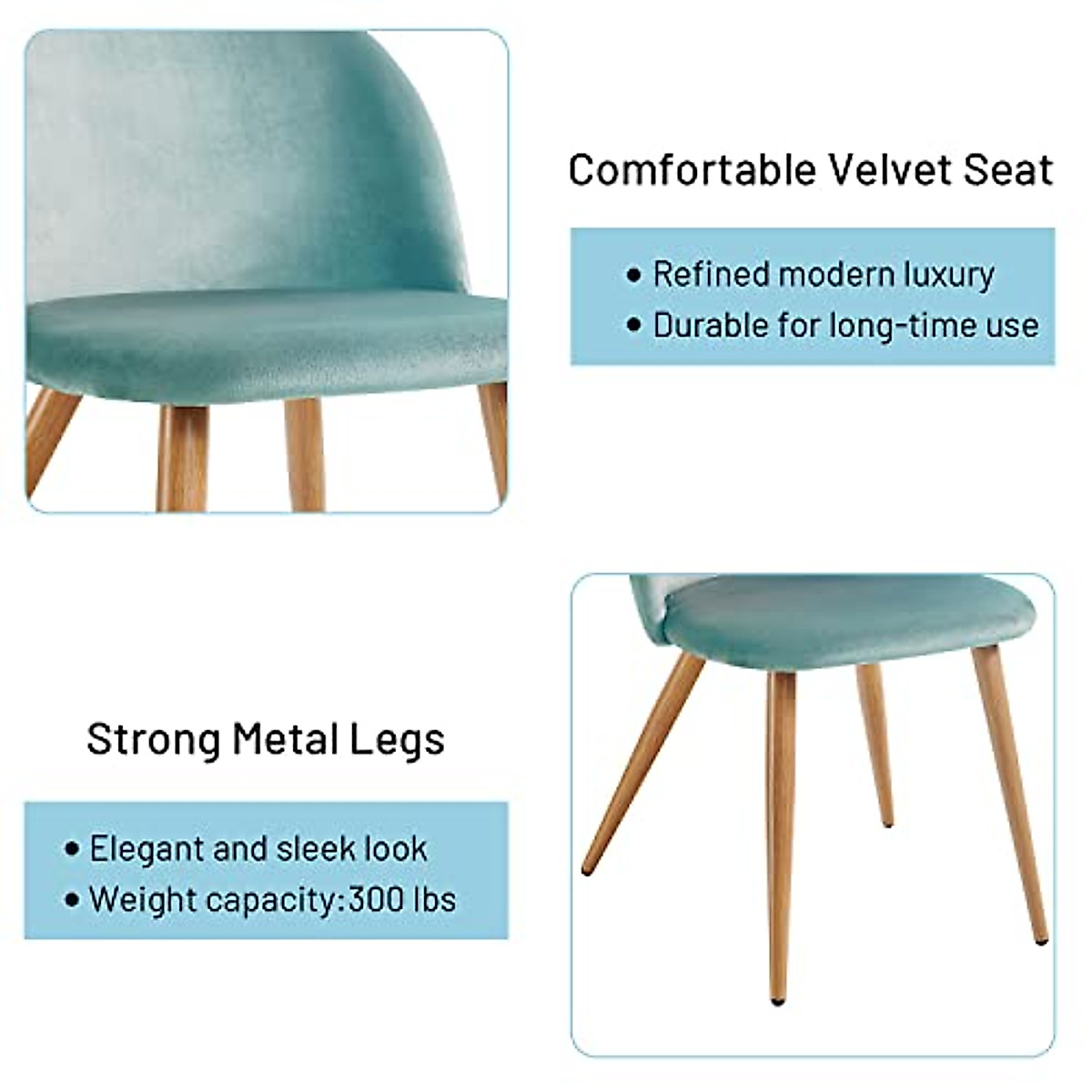 Wonder Comfort Dining Chairs Set of 2 Velvet Cushion Seat Back and Oak Legs,Kitchen Living Room Reception Chairs with Padded Seat (Green)