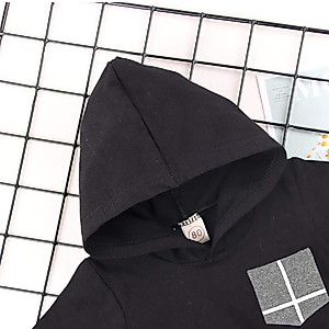 CM C&M WODRO Toddler Infant Baby Boy Fall Clothes Newborn Boy Outfits Plaid Long Sleeve Hoodie Sweatshirt Tops Winter Long Pants Sets (Black+Plaid, 3-4T)