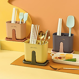 JTJMJTJ Plastic Cutlery Storage Organizer with Draining Tray - Kitchen Cabinet Divided Pantry Basket for Forks, Knives, Spoons (Purple,1 pack)