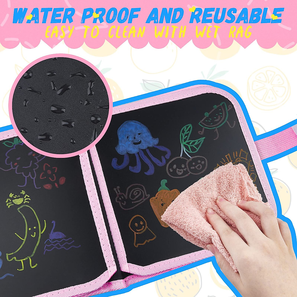 Erasable Doodle Book Set for Kids, Reusable Magic Drawing Book Writing Painting Set Travel Airplane Activity for Toddlers Age 3, 4, 5, 6 (Pink Unicorn)