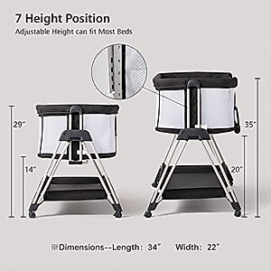 Fodoss Baby Bassinet Bedside Sleeper with Wheels and Storage Tray,4-Sided Mesh Bedside Bassinet Co Sleeper for Infant/Newborn,7 Height Adjustable Easy Folding Bedside Crib