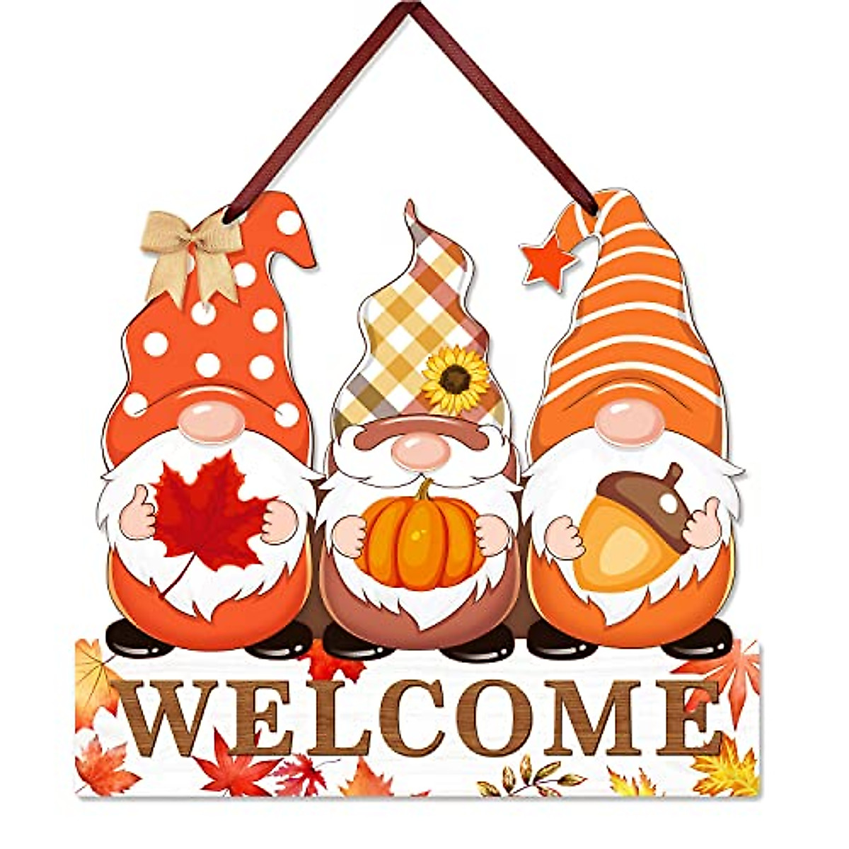 Fall Welcome Door Sign Decor, Gnomes Fall Hanging Sign Thanksgiving Wooden Signs Decorative Wall Plaque, Rustic Front Door Yard Farmhouse Home Autumn Harvest Decorations