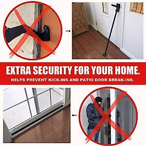 SECURITYMAN 2-in-1 Door Security Bar & Sliding Patio Door Security Bar (2 Pack) via Interchangeable Caps - Heavy Duty Iron Construction Door Stoppers for Home, Apartment, Travel Hotel - Black