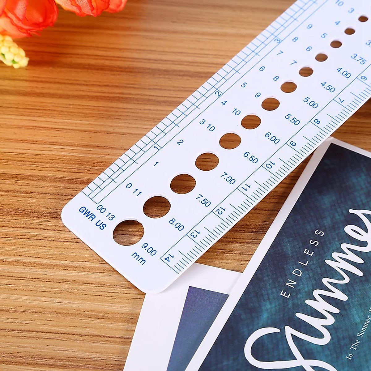 Natudeco US UK Canada Sizes 2-10mm Sewing Ruler Patch Work Ruler Clear Sewing Ruler Plastic Knitting Needle Gauge Ruler Inch cm Sewing Tools for Sewing Measurement