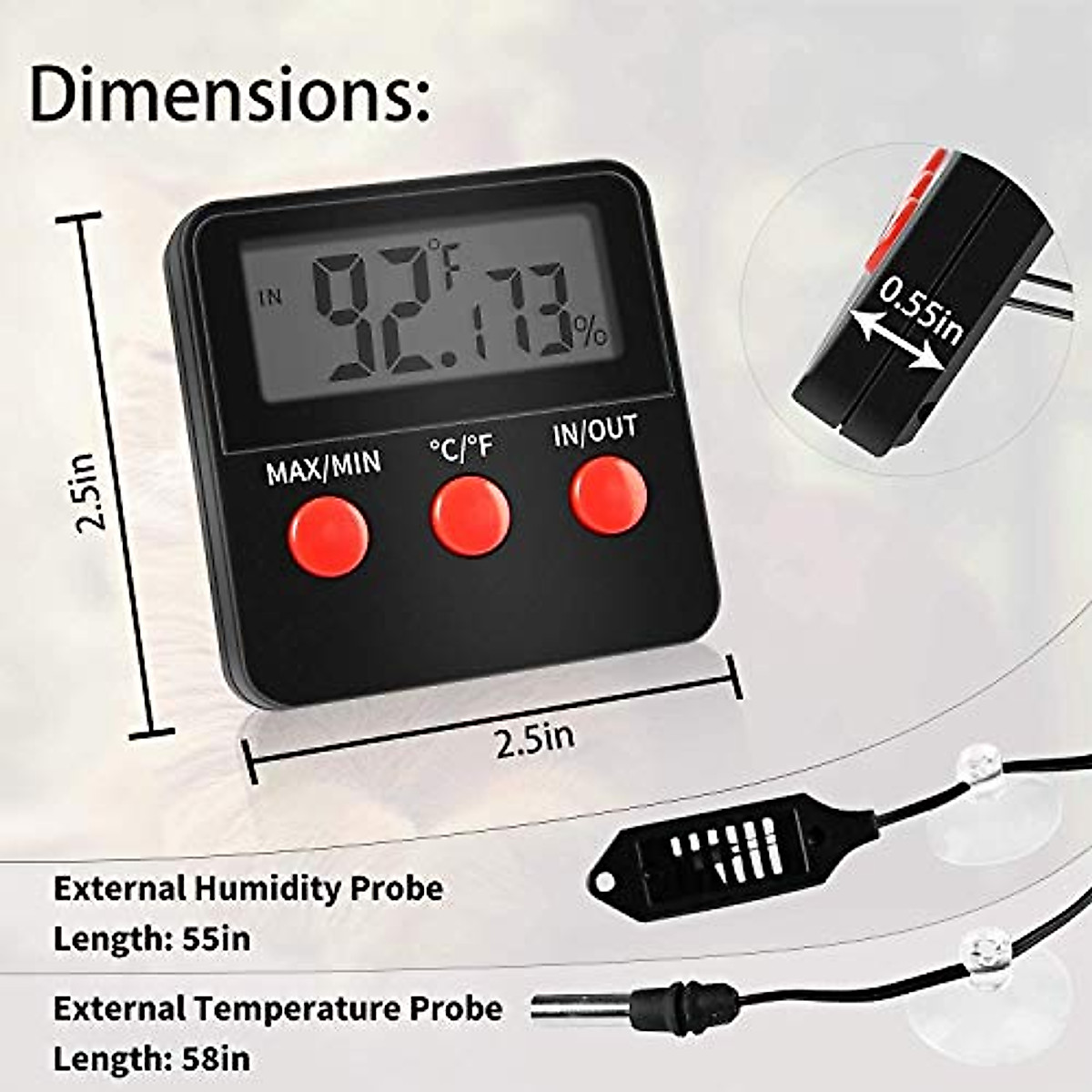 Simple Deluxe 6 X 8 Inch 8W Reptile Heating Pad with 2-Probe Digital Thermometer and Hygrometer Under Tank Heater Terrarium Warmer Heat Mat for Amphibians and Reptiles Pet, Black