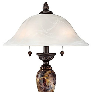 kathy ireland Mulholland Traditional Vintage Table Lamps 27" Tall Set of 2 Aged Bronze Faux Marble White Alabaster Glass Dome Shade for Living Room Bedroom House Bedside Nightstand Office