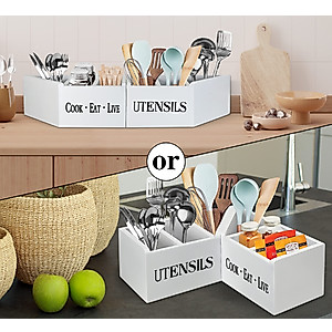 Utensil Holder for Kitchen Counter, Set of 2 Utensil Caddy Large Silverware Organizer for Spoons, Forks, Knives, Utensil Organizer with 6 Compartments for Kitchen, Countertop, Party, Camping