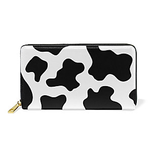 My Little Nest Women Genuine Leather Wallet Purse Black and White Cow Card Case Leather Clutch Holder Organizer Ladies Purse