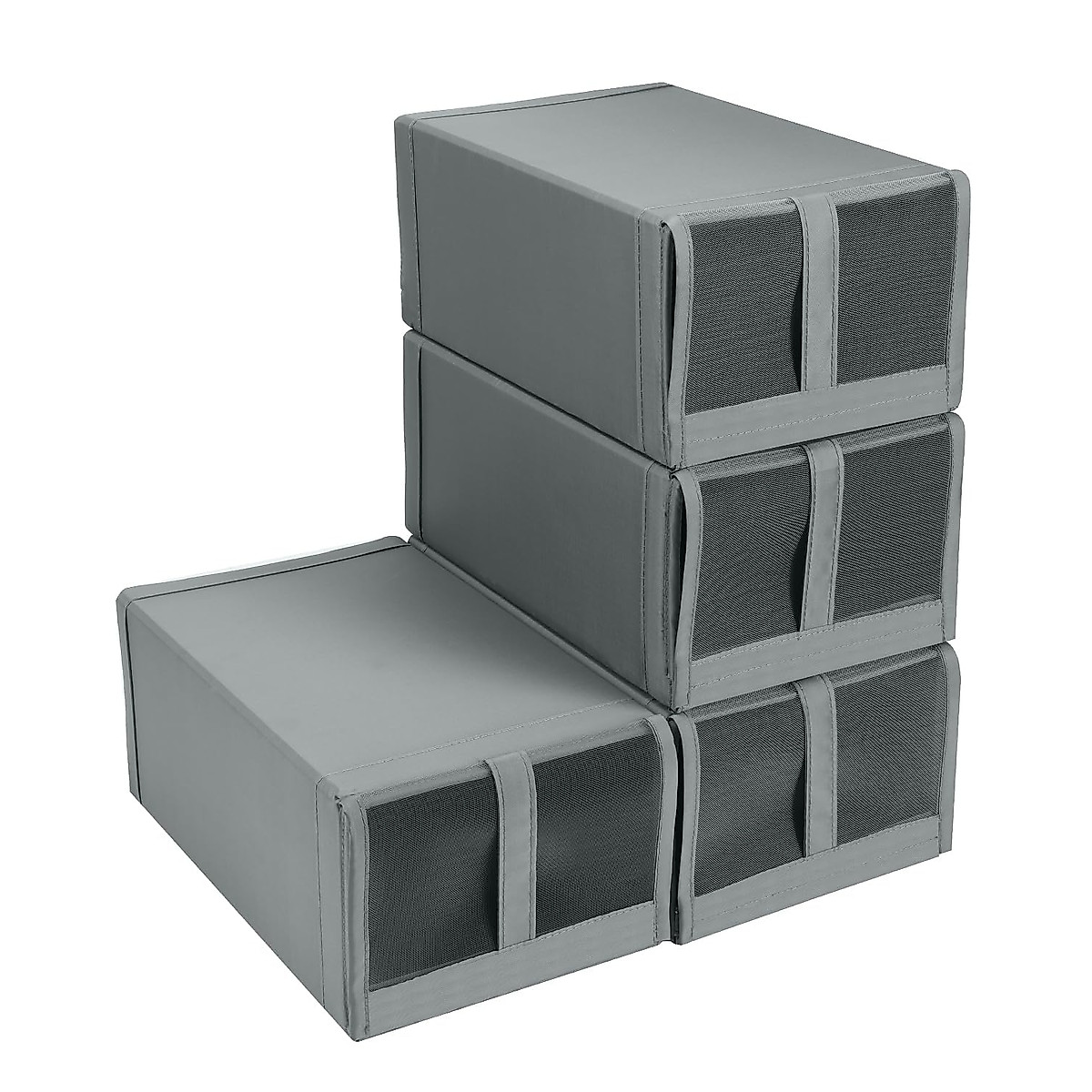 NEATJELAI Shoe Organizer for Closet Small Shoe Box Storage Containers Collapsible Stackable Breathable Shoe Storage Bins Suitable for Wardrobe Closet,4 Pieces-Gray