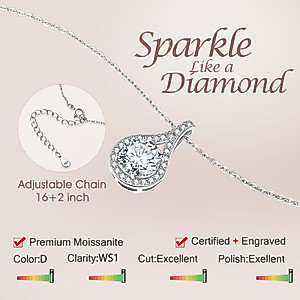 SecreTalk 1-5CT Moissanite Pendant Necklace for Women, Wedding Gift 18K White Gold Plated Silver Diamond Necklace for Wife Mother Her (2CT)