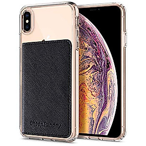 CHEAP SUNDAY CheapSunday ID Card Holder for Back of Phone Leather Phone Wallet Stick On with Stand Flip Waterproof Leather Adhesive Wallet for Most Cellphones (Black)