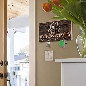 Naive Argo Personalized Wood Wall Mount Key Holder for Couple Mr Mrs Wedding Gift | New Home Décor Customize Key Ring Hook Hanger for Housewarming Gifts | C01D04