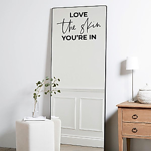 Vinyl Wall Art Decal - Love The Skin You're In - 12.5" x 20" - Trendy Inspiring Selfcare Positive Vibes Quote Sticker For Bedroom Closet Bathroom Boutique Beauty Saloon Spa Wellness Center Decor (Black)