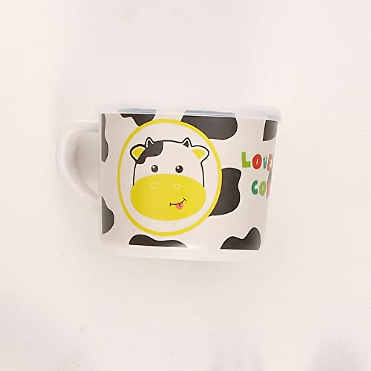 Fekdod Kids Dinnerware Set Bamboo 5 Pcs with Plate Bowl Cup Fork Spoon (Cow)