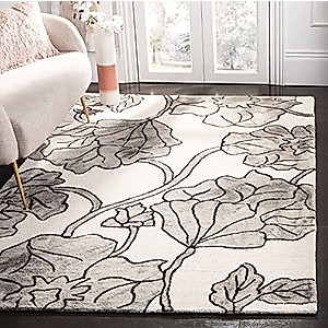 SAFAVIEH Dip Dye Collection 8' x 10' Ivory / Light Grey DDY683C Handmade Floral Watercolor Premium Wool Area Rug