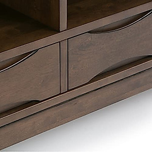 SIMPLIHOME Harper SOLID HARDWOOD 42 Inch Mid Century Modern Cube Storage Bookcase with Drawers in Walnut Brown, For the Living Room, Study Room and Office