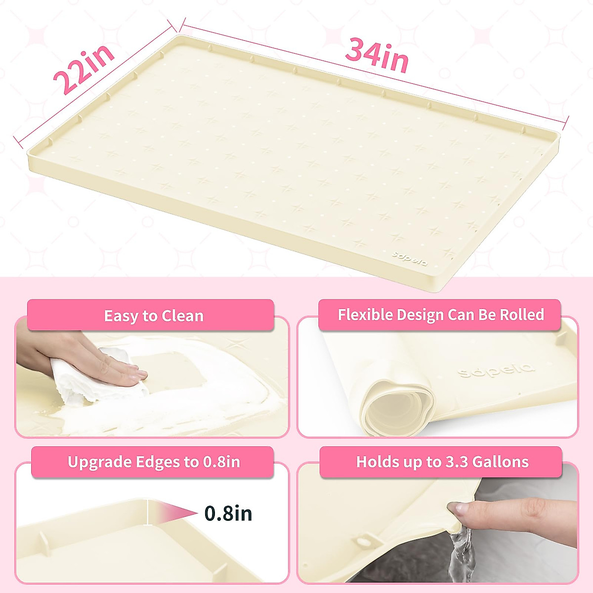 Sdpeia Under Sink Mat for [34" x 22"] Cabinet, Upgraded Silicone Waterproof Mat Kitchen Cabinet Liner Cabinet Protector Kitchen Organizers and Storage