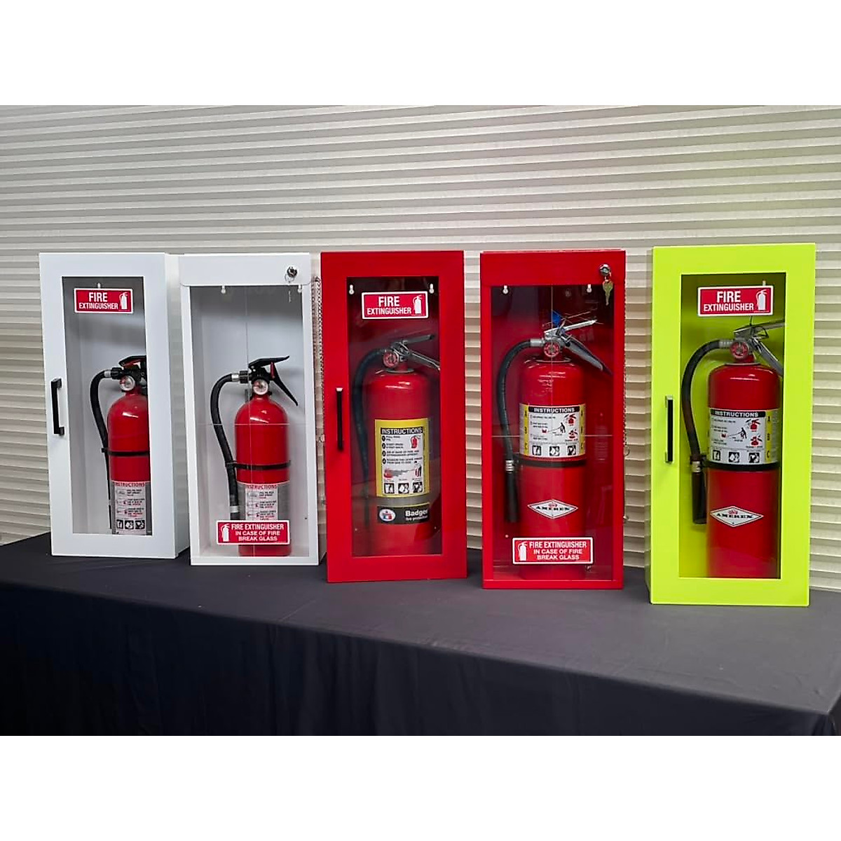 Fire Extinguisher Cabinet | Wall & Surface Mount Steel Cabinet | Holds 5 Pound and 10 Pound | Door with Handle Version, Red | Fire Extinguisher Not Included