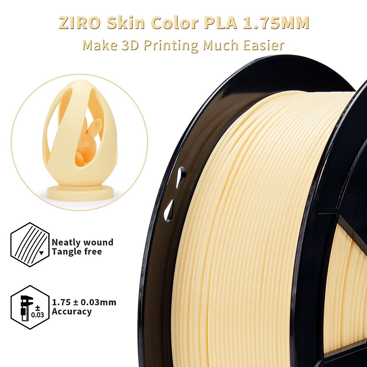 ZIRO PLA Filament 1.75mm,3D Printer Filament PLA PRO Basic Color Series 1.75MM 1KG(2.2lbs), Dimensional Accuracy +/- 0.03mm,Skin