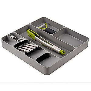 Joseph Joseph DrawerStore Compact Utensil Organizer For Kitchen Drawer Silverware, Flatware Tray, Large, Grey