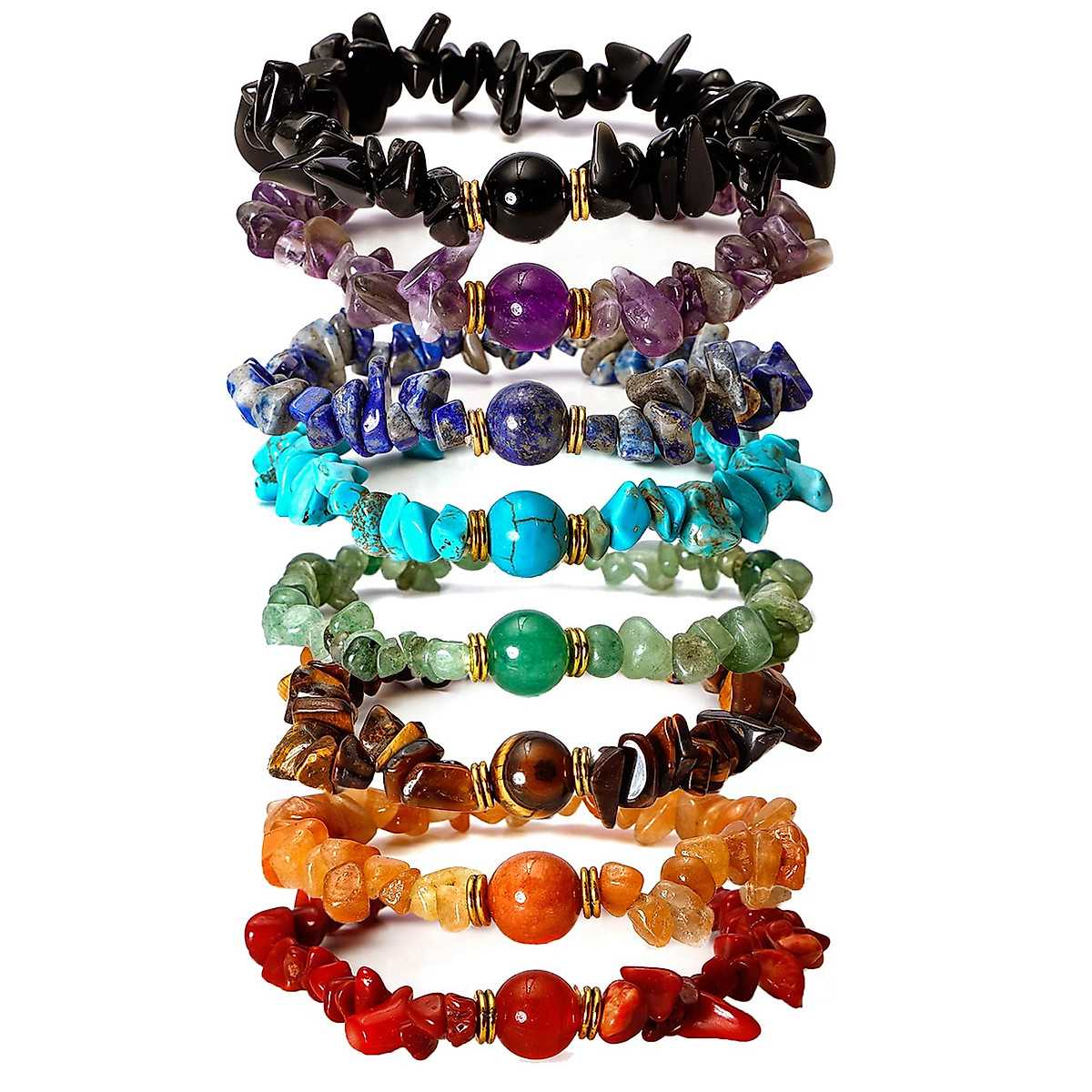 MILAKOO Women 7 Chakra Bracelets Crystal Healing Chip Stone Stretch Bracelets for Women Reiki Yoga Anxiety