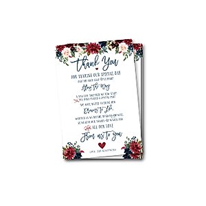 Your Main Event Prints 50 Navy Burgundy Wedding Thank You Place Setting Cards, Great For Adding to Your Table Centerpieces and Wedding Decorations for Receptions, Pack of 50 Cards