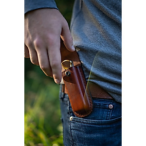 Uncle Henry LB7 Bear Paw Traditional Lockback Pocket Knife with 3.7in Clip Point High Carbon S.S. Blade, Wood Handle, Brass Bolsters, and Leather Belt Sheath for EDC, Hunting, Camping, and Outdoors