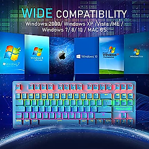 MANBASNAKE K2 Mechanical Gaming Keyboard RGB LED Rainbow Backlit Wired Keyboard with Red Switches for Windows Mac Xbox Gamer(Blue)