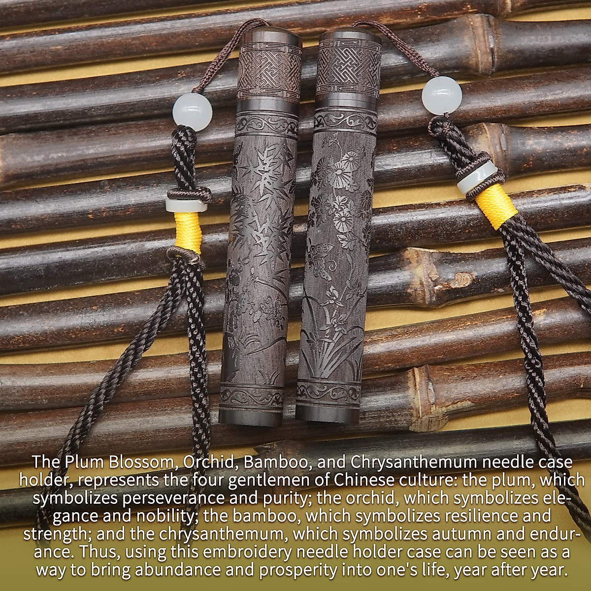 Yuchew Needle Case Sewing Needle Holder 2 Packs Portable Wooden Embroidery Needle Case Needle Tube Keeper Container for Storage Tapestry Cross Stitch Leather Darning Needle, Toothpick, Pill (Bamboo)