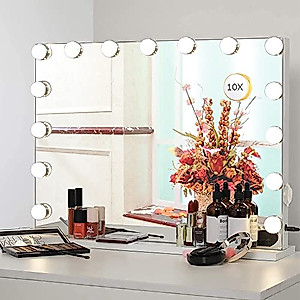 Zdorzi Vanity Mirror with Lights,Large Hollywood Lighted Makeup Mirror with 15 Dimmable LED Bulbs,3 Color Modes,Touch Control,10X Magnification for Bedroom,Tabletop or Wall-Mounted(23in)